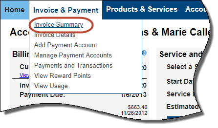 OnlineBill – Invoice Summary View – Knowledge Center