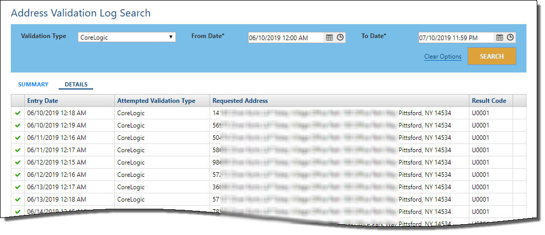 Address Validation Log Search – Knowledge Center