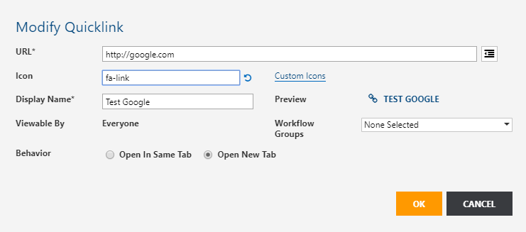 Workflow – Quicklinks – Knowledge Center
