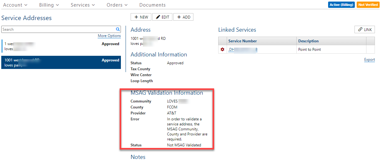 Master Street Address Guide (MSAG) Validation in Customer Care ...
