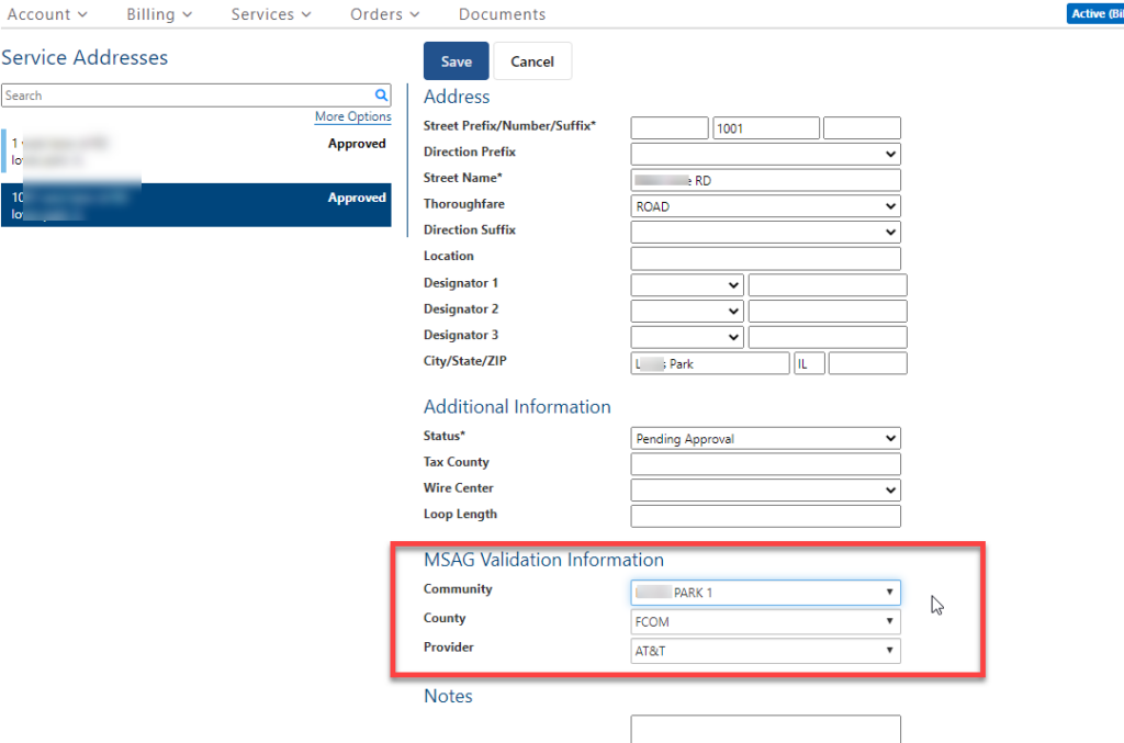 Master Street Address Guide (MSAG) Validation in Customer Care ...